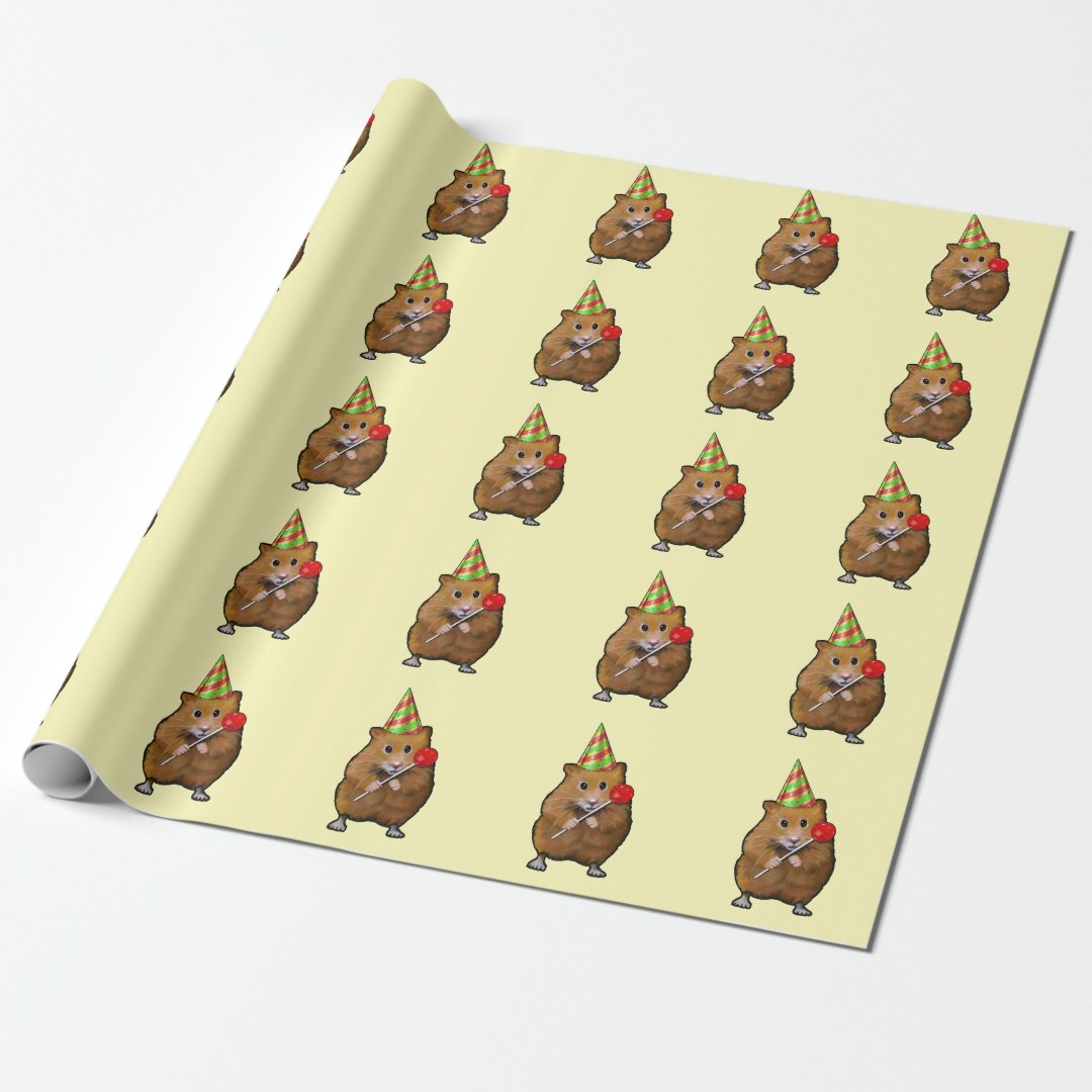 Party Hamster, Illustration, Lollipop, Hat, Kids Wrapping Paper | Zazzle