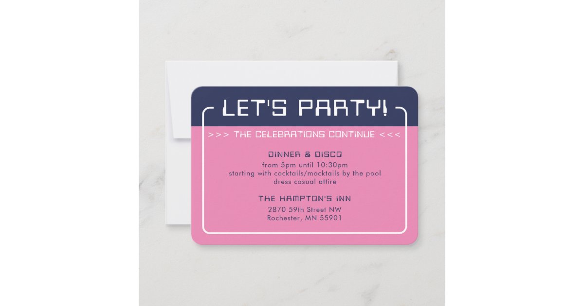PARTY INFO INSERT modern gaming navy blue pink Invitation | Zazzle