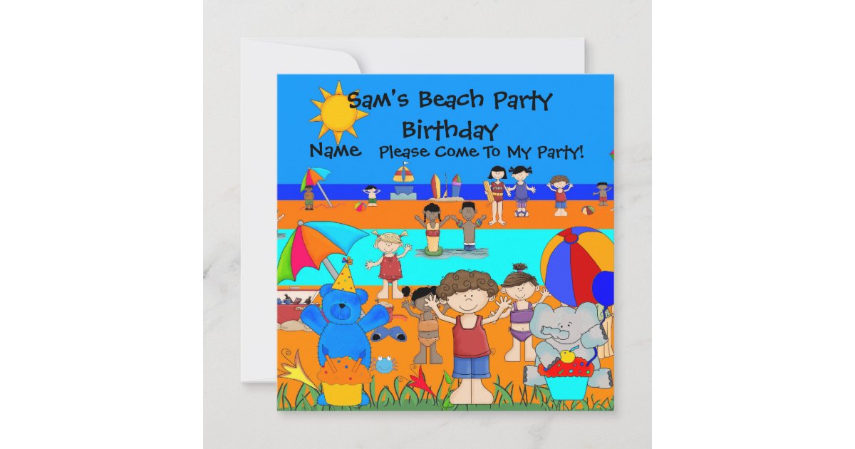 Party Invitation Birthday Beach Boy Girl Children | Zazzle