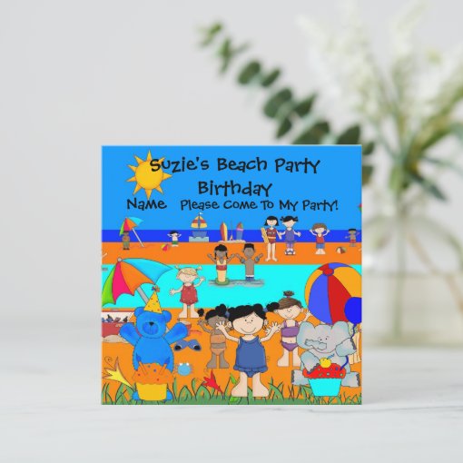 Party Invitation Birthday Beach Girls Children | Zazzle