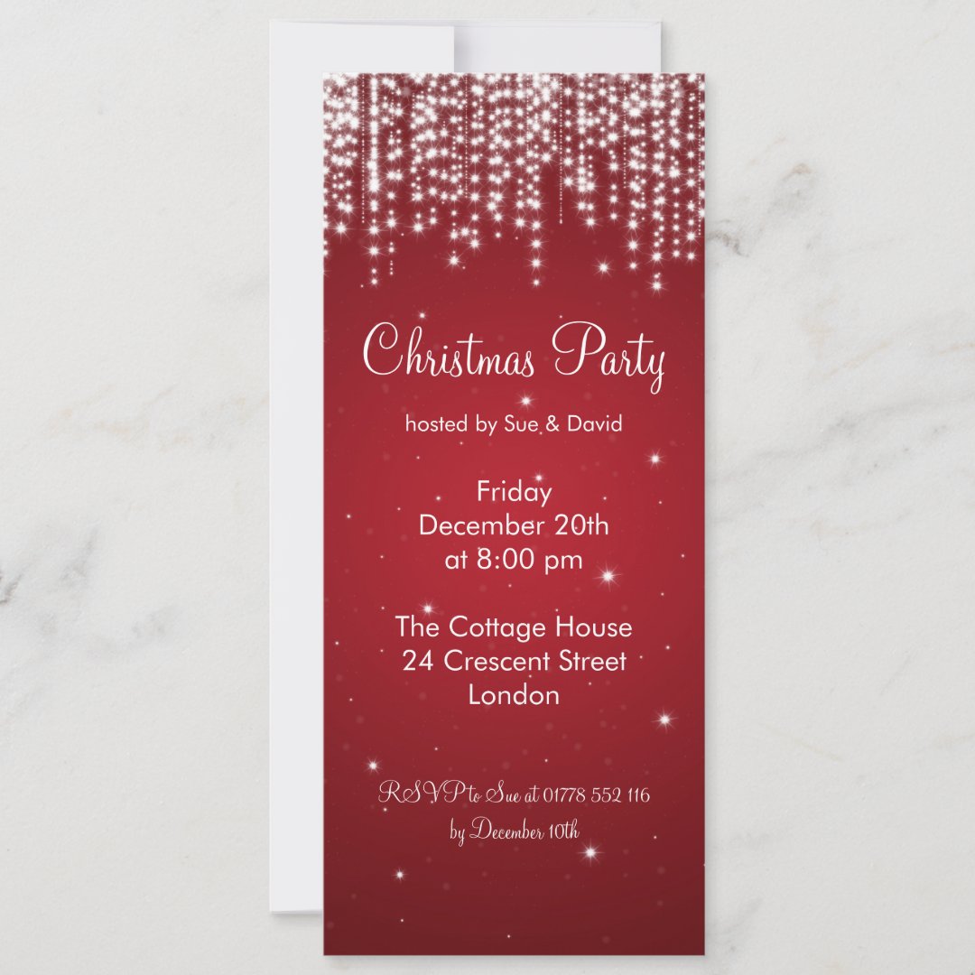 Party Invitation Elegant Falling Sparkle Red | Zazzle