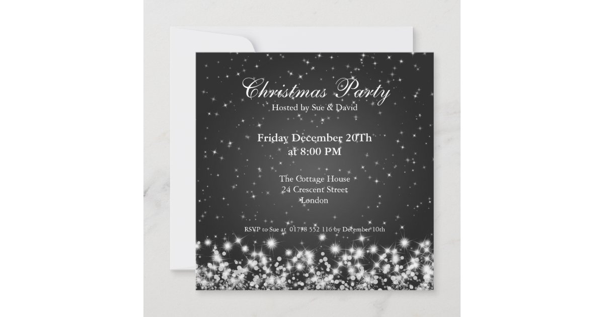 Party Invitation Elegant Sparkle Custom Black | Zazzle