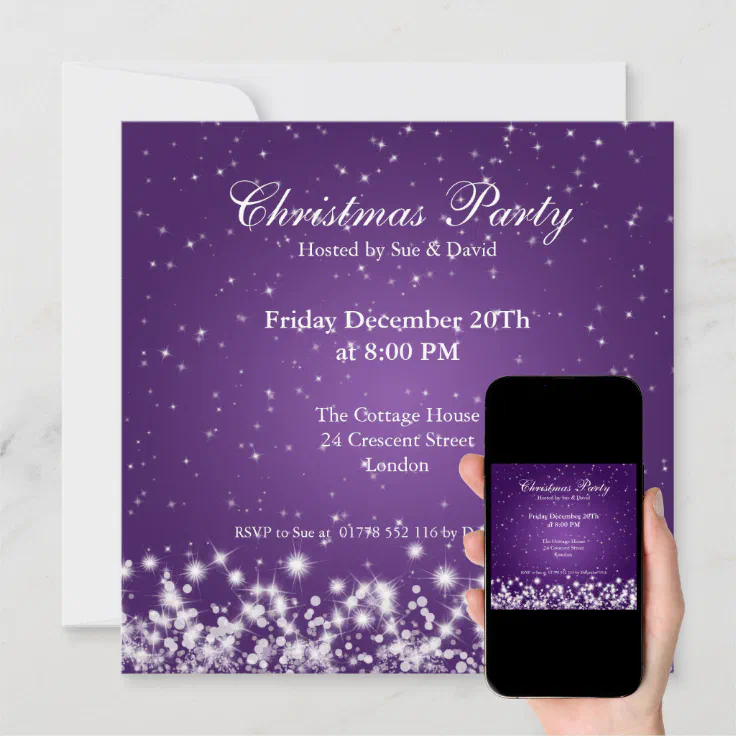 Party Invitation Elegant Sparkle Custom Purple | Zazzle