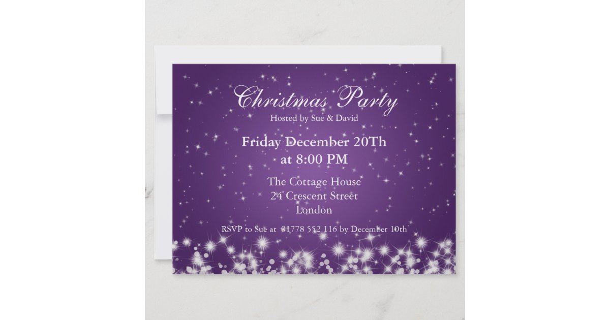 Party Invitation Elegant Winter Sparkle Purple | Zazzle