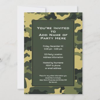 Party Invitation: Green Military Camouflage Invitation | Zazzle