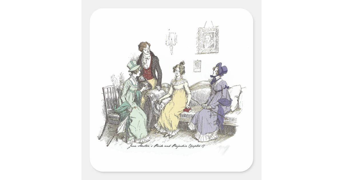 Party Invitation Jane Austen Pride and Prejudice Square Sticker | Zazzle
