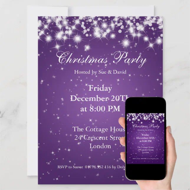 Party Invitation Purple Elegant Sparkle Custom | Zazzle