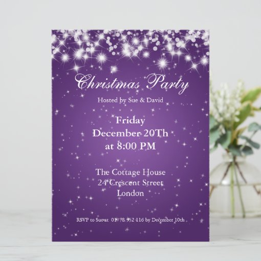 Party Invitation Purple Elegant Sparkle Custom | Zazzle