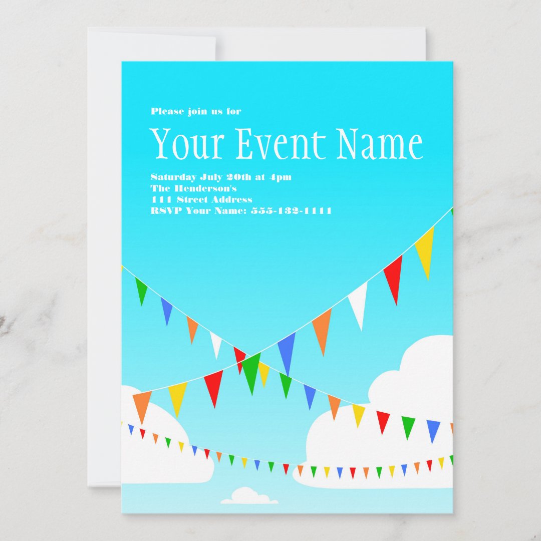 Party Invitation with Pennants | Zazzle