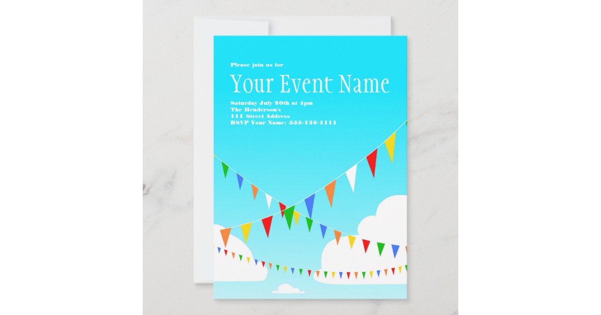 Party Invitation with Pennants | Zazzle