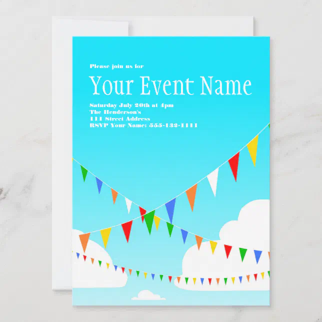 Party Invitation with Pennants | Zazzle