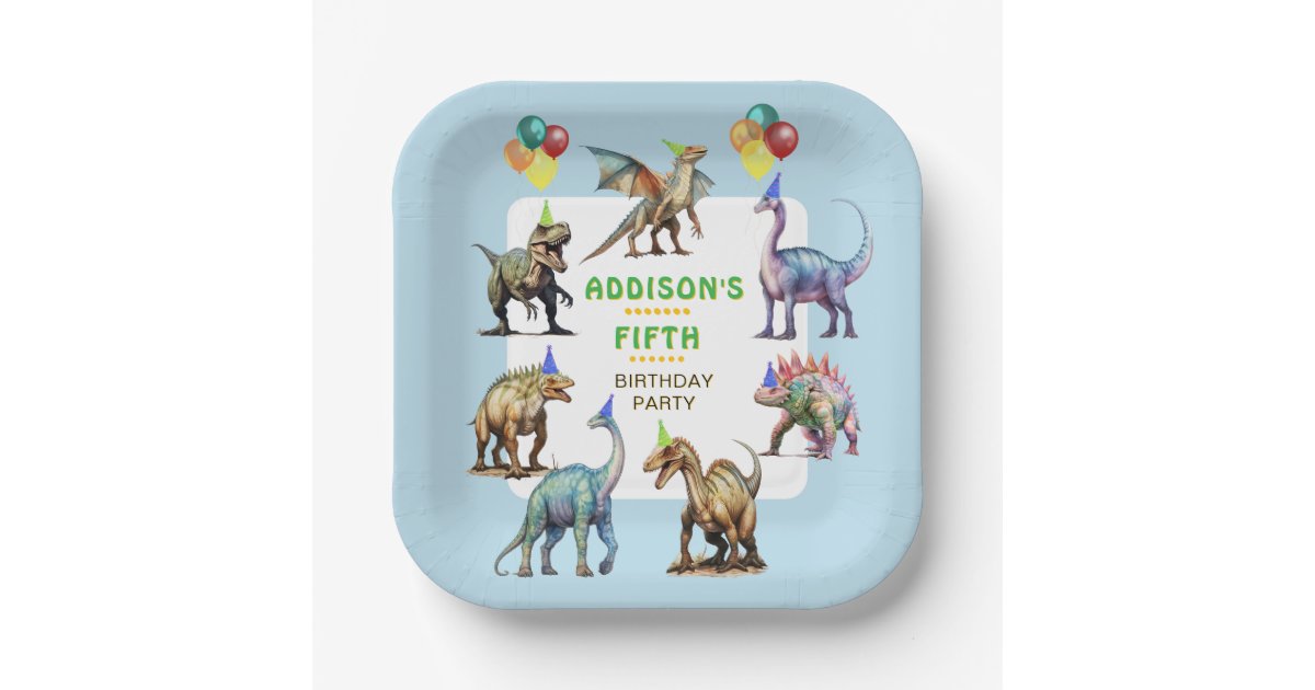 Party LIke A Dinosaur Colorful Fun Customized Paper Plates | Zazzle