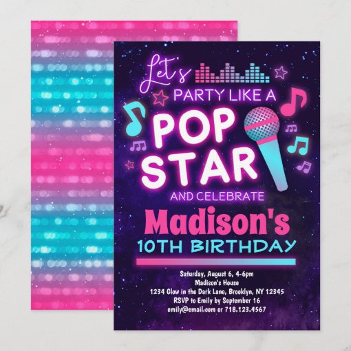 Party Like a Pop Star Music Birthday Invitation | Zazzle
