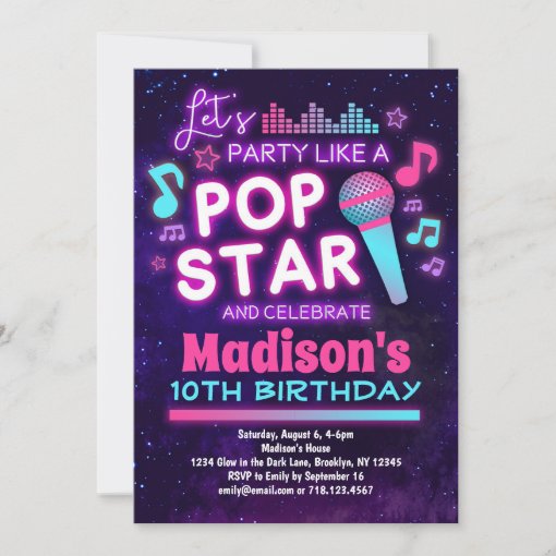 Party Like a Pop Star Music Birthday Invitation | Zazzle
