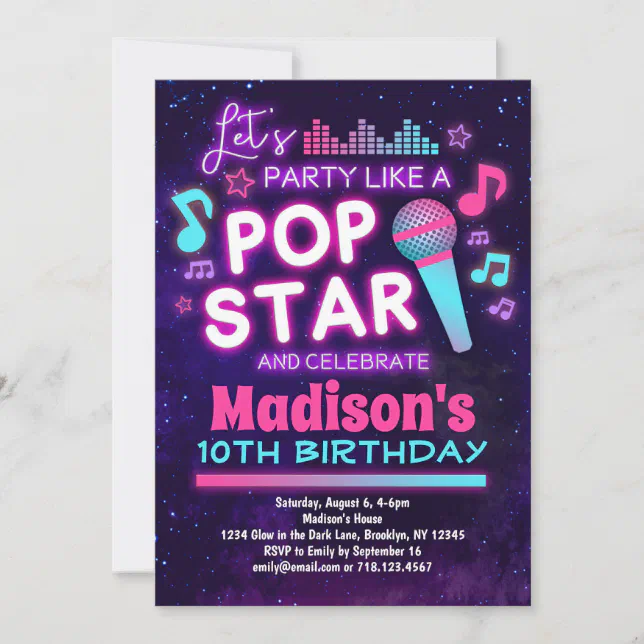 Party Like a Pop Star Music Birthday Invitation | Zazzle