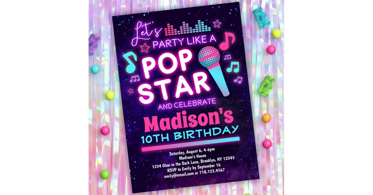 Party Like a Pop Star Music Birthday Invitation | Zazzle