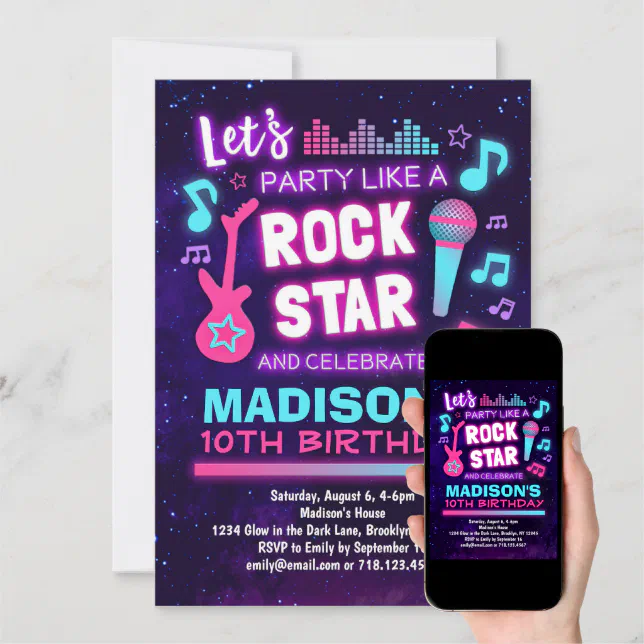 Party Like a Rock Star Music Birthday Party Invitation | Zazzle