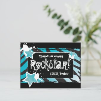 Party Like a Rockstar- Blue Thank You Post Card | Zazzle