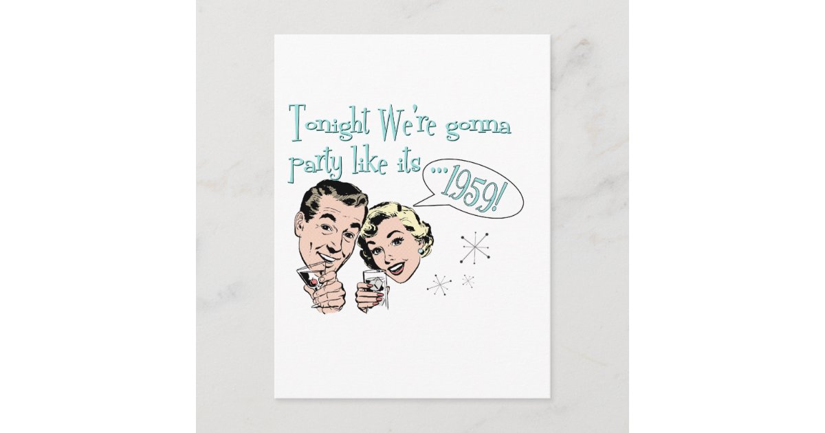 Party like it's 1959! invitation postcard | Zazzle