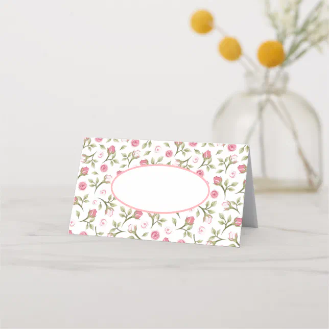 Party Name Place Card-Pink Rose Buds Place Card | Zazzle