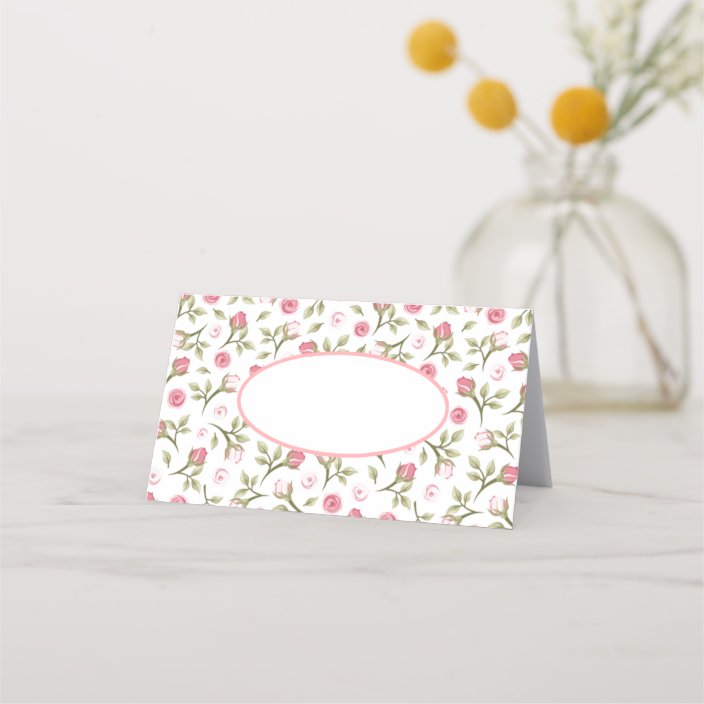 Party Name Place Card-Pink Rose Buds Place Card | Zazzle.com