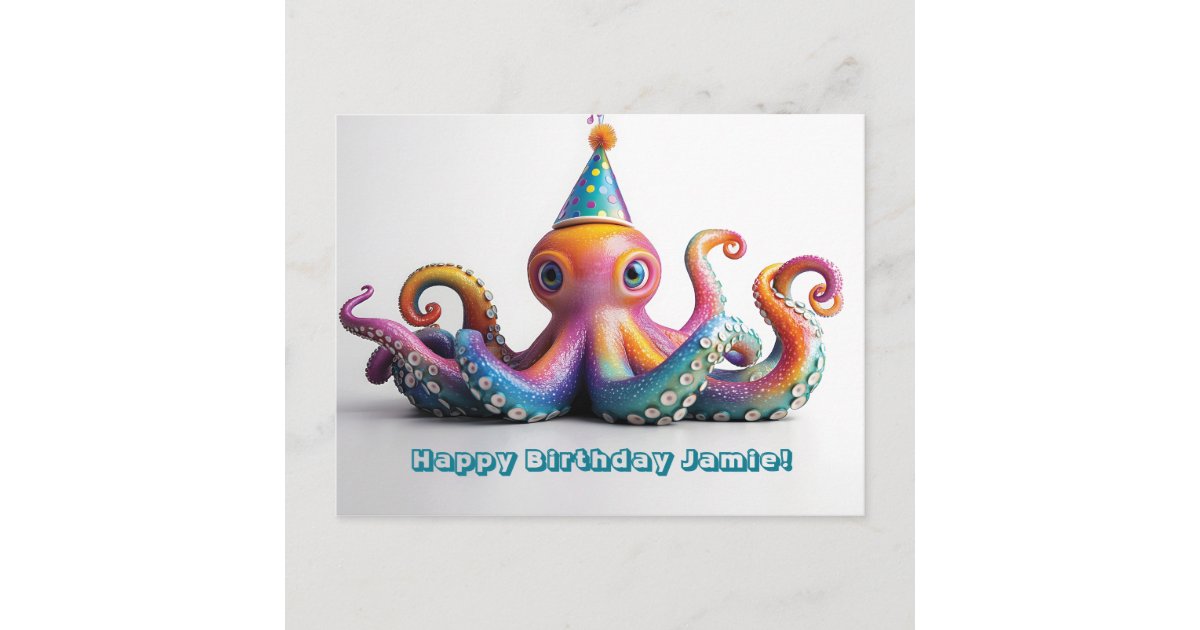 Party Octopus - Cute Birthday Design Postcard | Zazzle