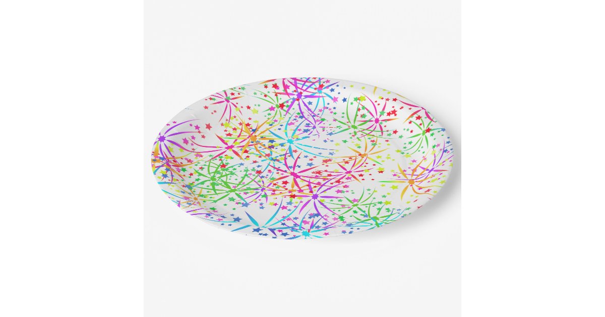 Party Paper plate rainbow fireworks stars | Zazzle