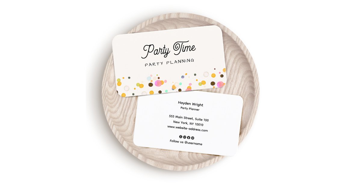 Party Planner Cute Confetti Business Card | Zazzle