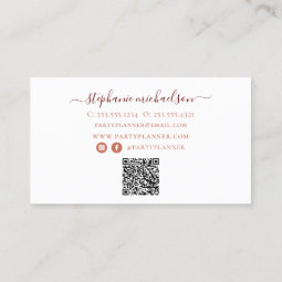 Party Planner Rose Gold Balloon QR Code Business Card | Zazzle