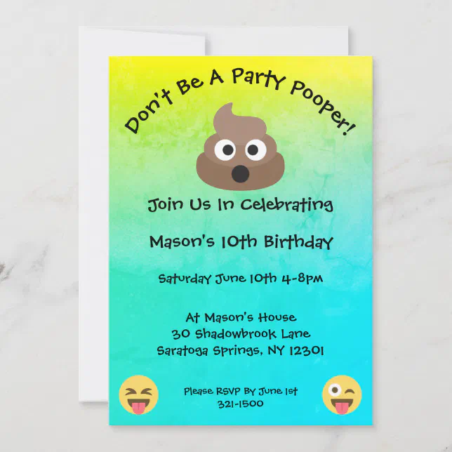 Party Pooper Emoji Birthday Party Invitation | Zazzle