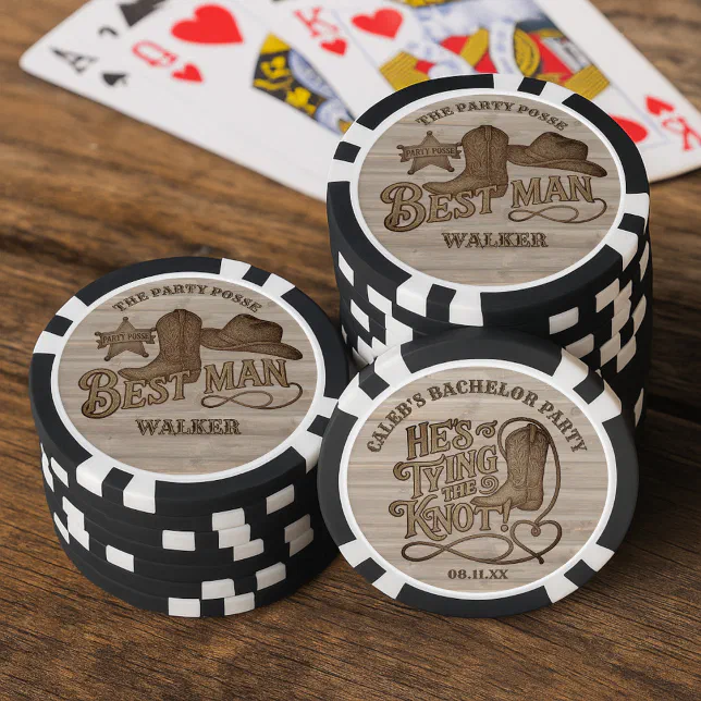 Party Posse Best Man Rustic Cowboy Bachelor Party Poker Chips | Zazzle