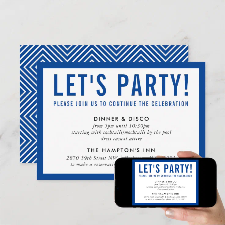 PARTY RECEPTION INFO simple modern bold royal blue Invitation | Zazzle
