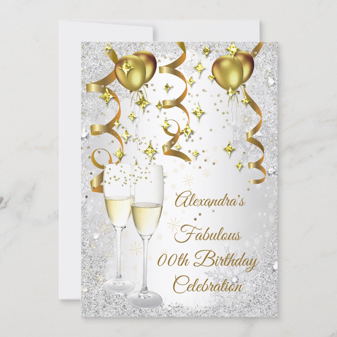 Party silver Gold Balloon champagne glitter Invitation | Zazzle