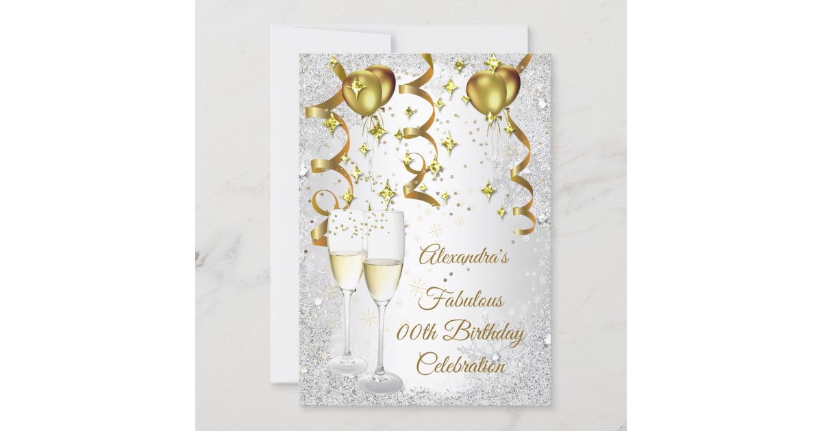 Party silver Gold Balloon champagne glitter Invitation | Zazzle