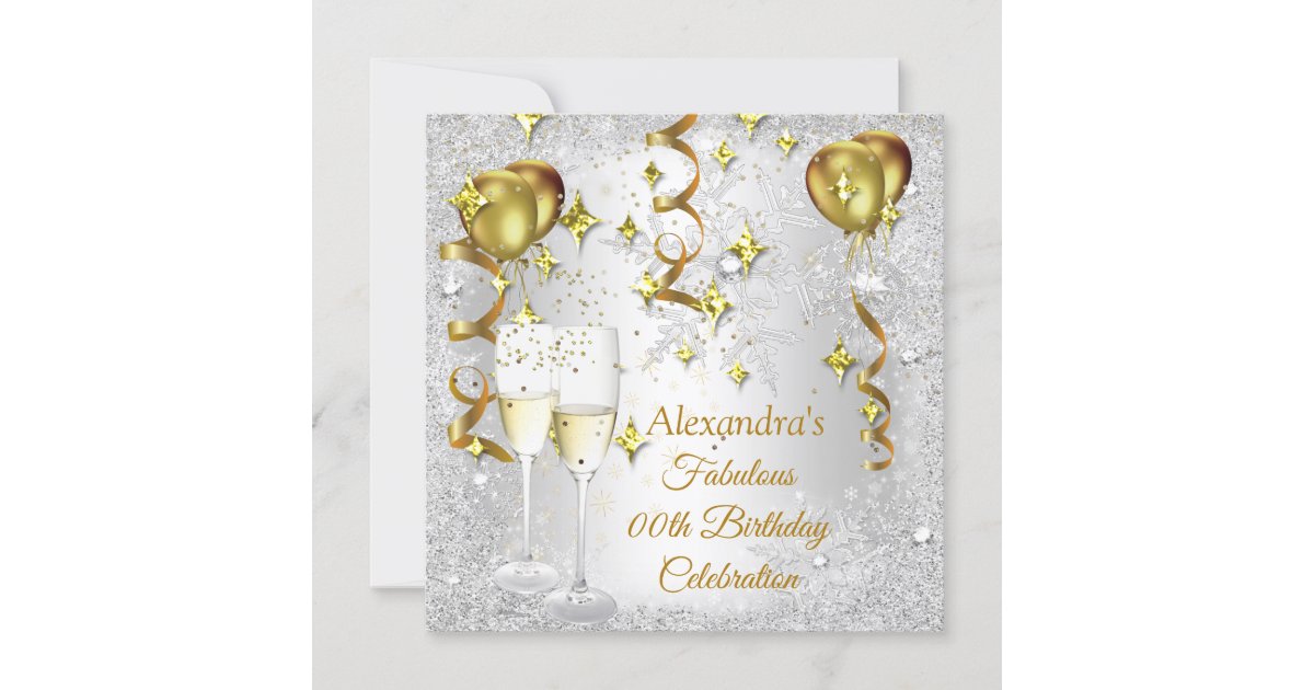 Party silver Gold Balloon champagne snowflake Invitation | Zazzle