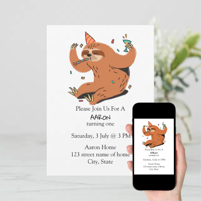 Party Sloth Invitation | Zazzle