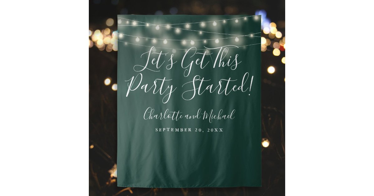 Party Started Lights Emerald Green Photo Backdrop | Zazzle