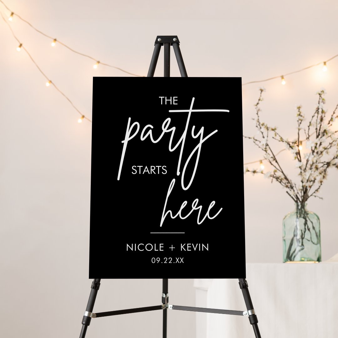 Party Starts Here Modern Wedding Welcome Sign | Zazzle