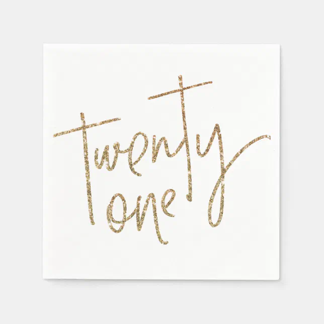 PARTY TABLE twenty-one script modern gold glitter Paper Napkins | Zazzle