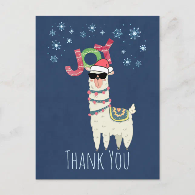 Party Thank You | Christmas Llama with Snowflakes Postcard | Zazzle