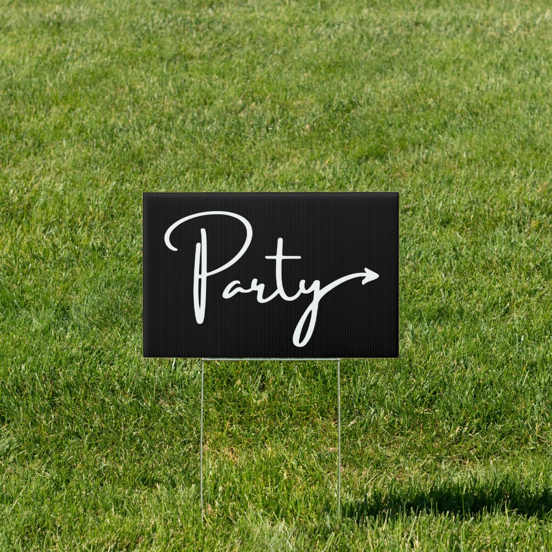 Party this way arrow black right Yard Sign | Zazzle