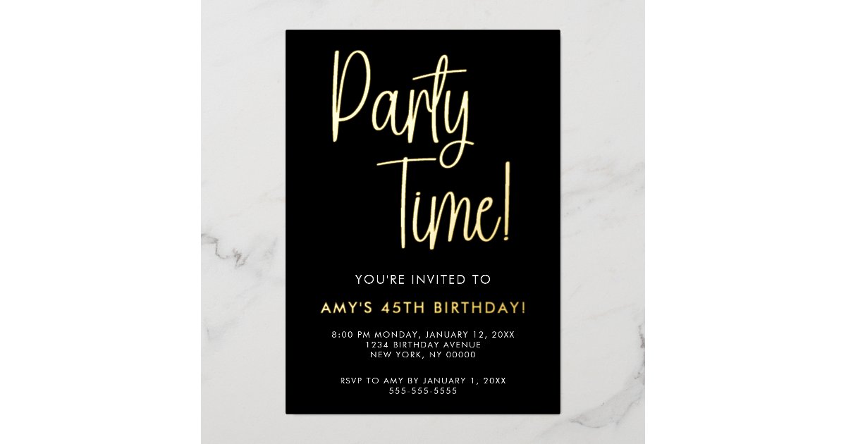 Party Time Birthday Gold Foil Invitation | Zazzle