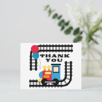 Party Time Birthday Train Thank You Postcard | Zazzle