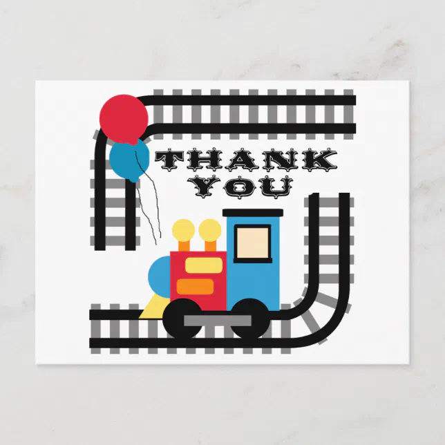 Party Time Birthday Train Thank You Postcard | Zazzle