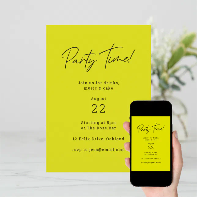 Party Time | Lime Green Modern Minimalist Stylish Invitation | Zazzle