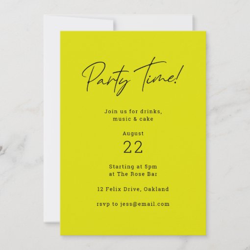 Party Time | Lime Green Modern Minimalist Stylish Invitation | Zazzle