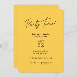 Party Time | Mustard Yellow Minimalist Stylish Invitation | Zazzle