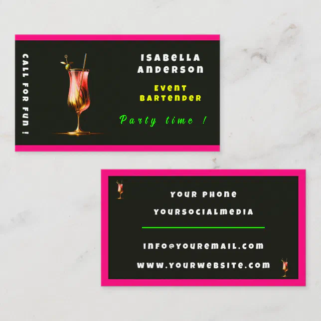 Party Time Neon Modern Personalized Professional Business Card | Zazzle