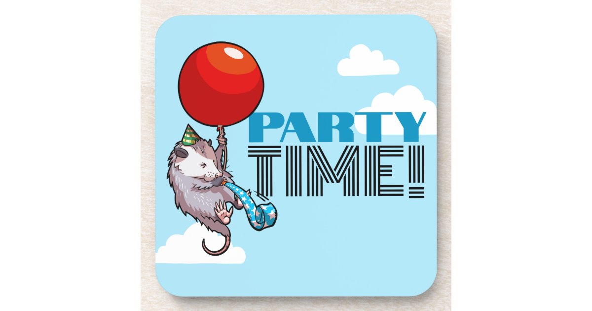 PARTY TIME! Party Possum Funny Floating Opossum Beverage Coaster | Zazzle