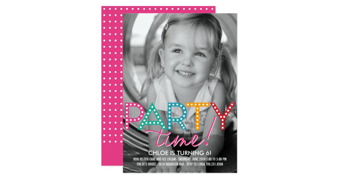 Party Time Photo Birthday Invitation | Zazzle